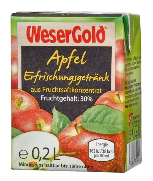 Wesergold Apfel Erfrischungsgetränk 30%, 0,2 L/PK