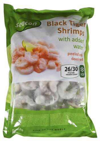 Rejer Black Tiger, rå uden skal, 26/30, 20% glasering, 800 g